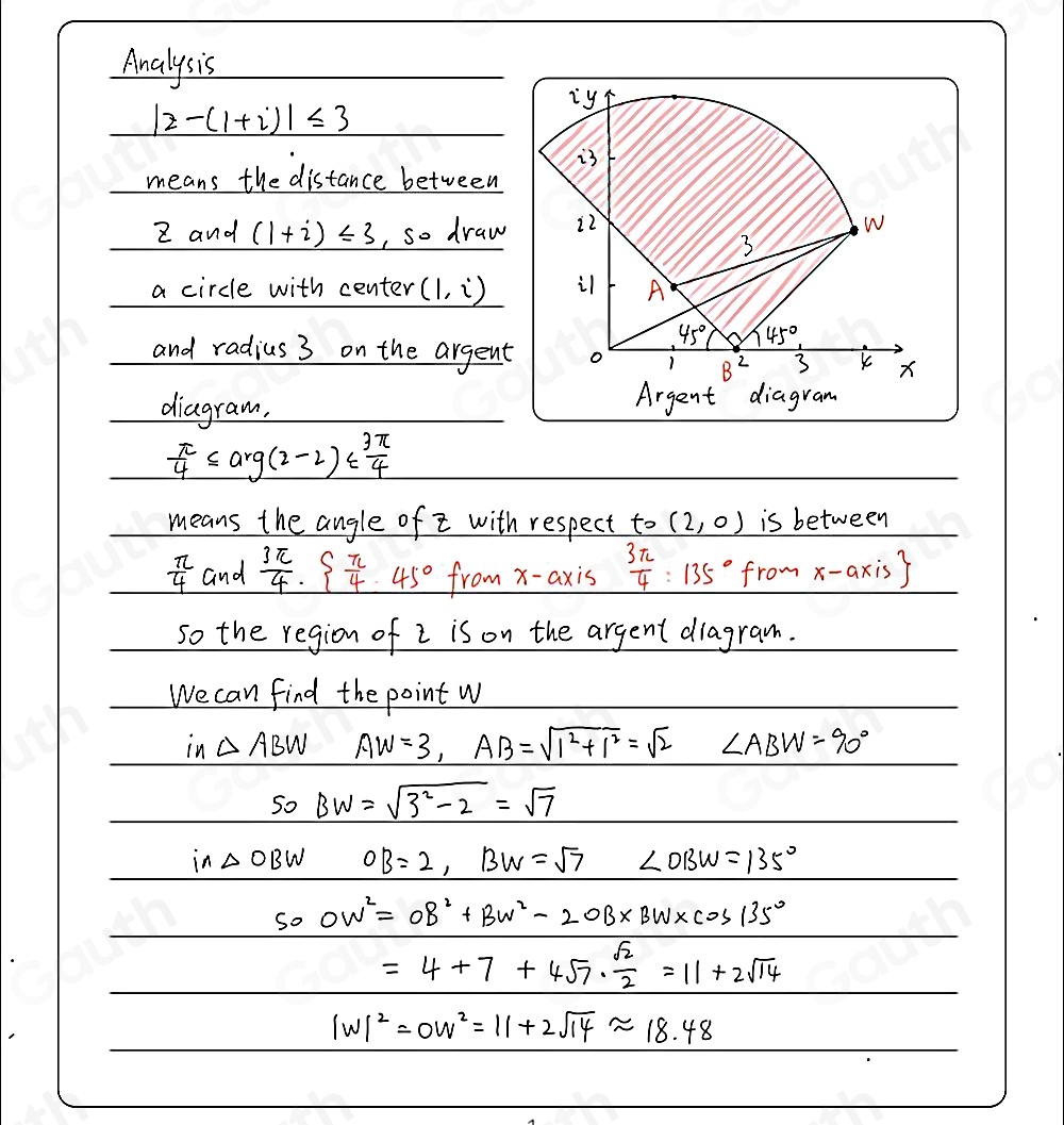 Solved: Shade on an Argand diagram the set of points z∈ C:|z-1-i|≤ 3 ∩ ...