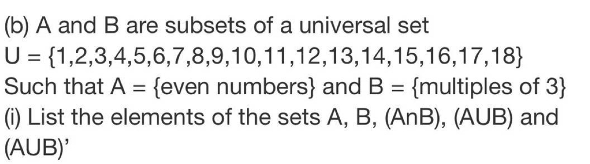 Solved: A and B are subsets of a universal set U=1,2,3,4,5,6,7,8,9,10,11,12,2,13,14,15,16,17 ...