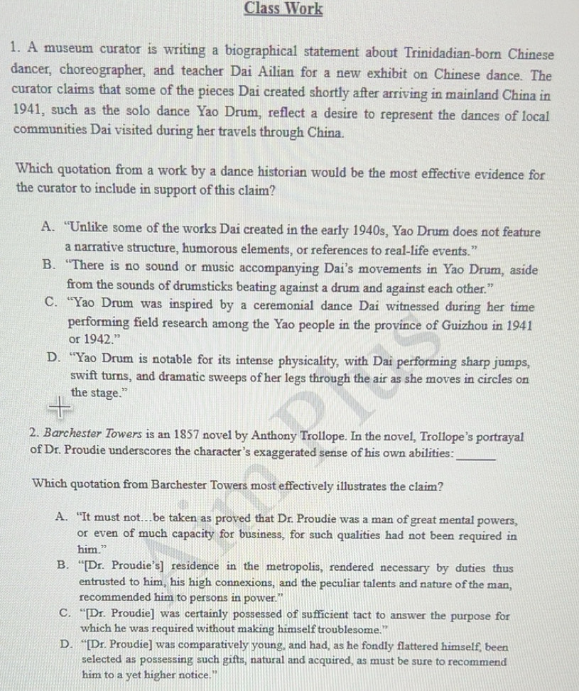 Solved: Class Work 1. A museum curator is writing a biographical ...