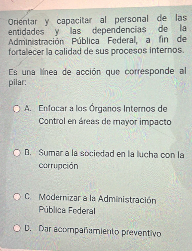 Resuelto:Orientar y capacitar al personal de las entidades y las dependencias de la Administración