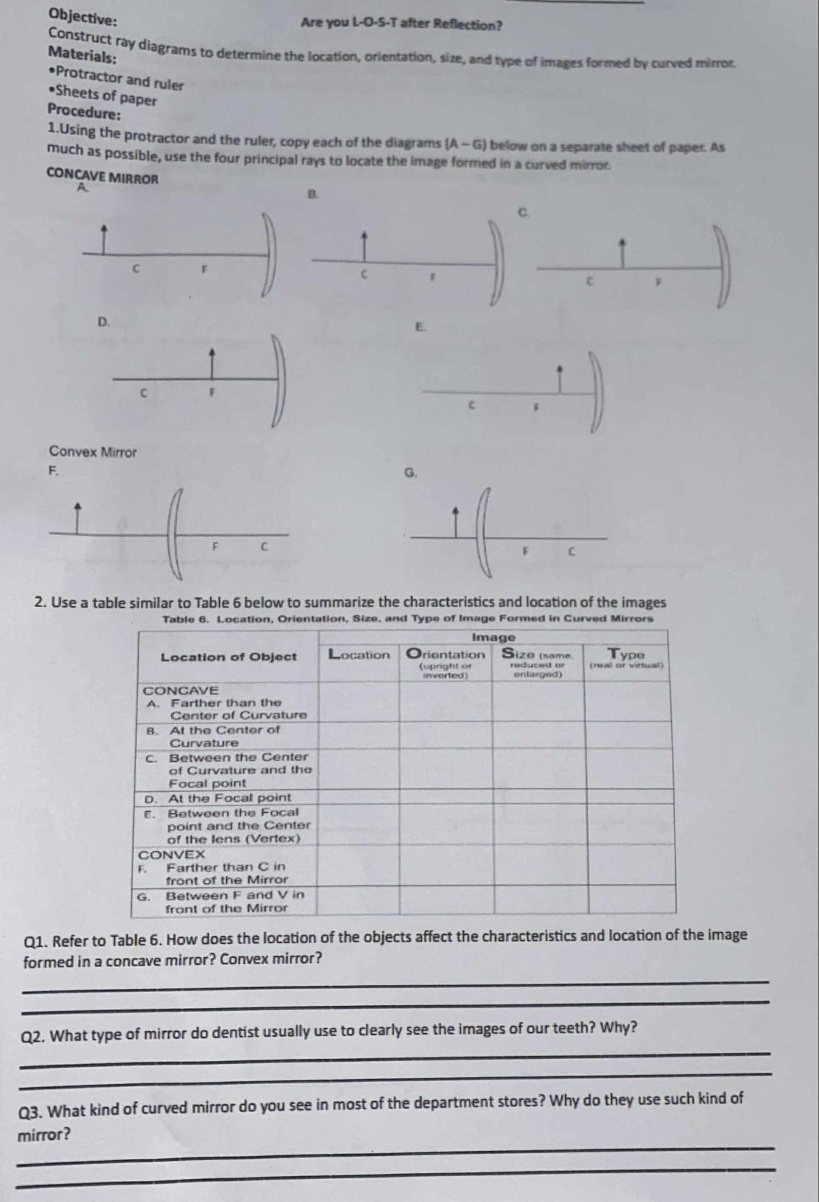 Solved: Objective: Are you L-O-S-T after Reflection? Construct ray ...