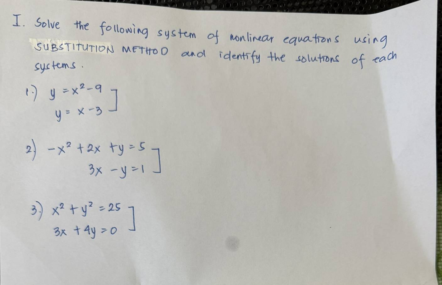 Solved: Solve the following system of nonlinear equations using sUBsTI ...