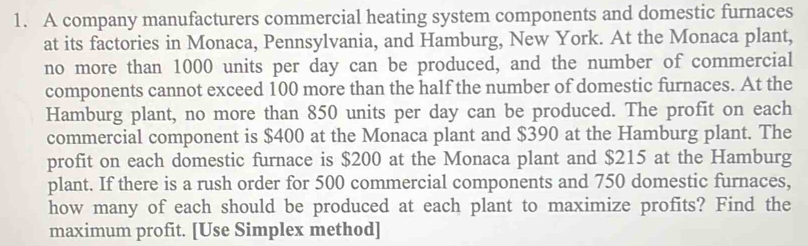 A company manufacturers commercial heating system components and ...