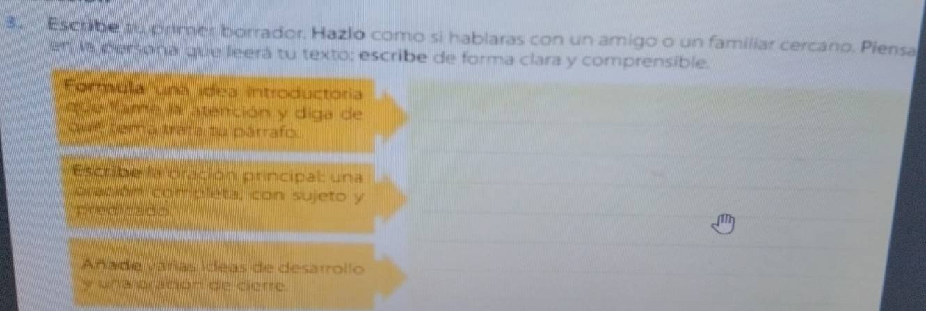 Resuelto:Escribe tu primer borrador. Hazlo como si hablaras con un amigo o un familiar cercano. Pie