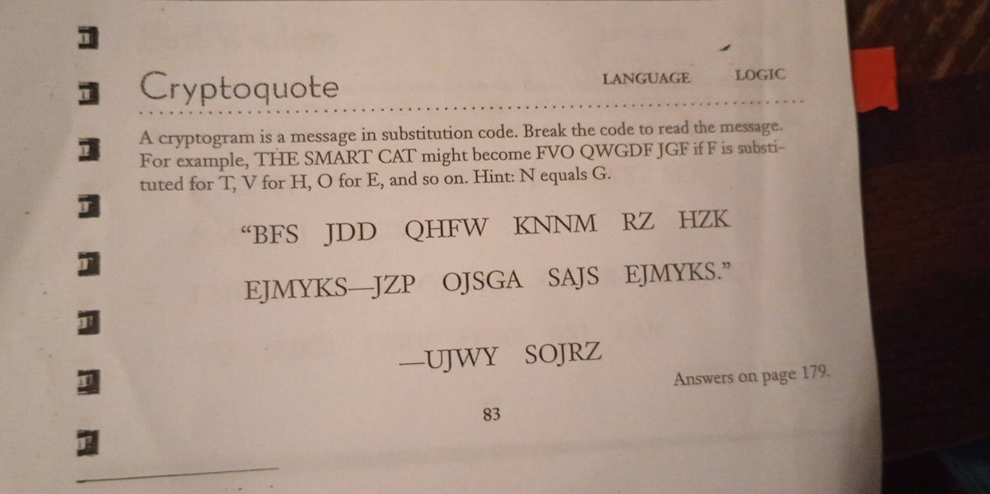 Solved: Cryptoquote LANGUAGE LOGIC 3 A cryptogram is a message in ...