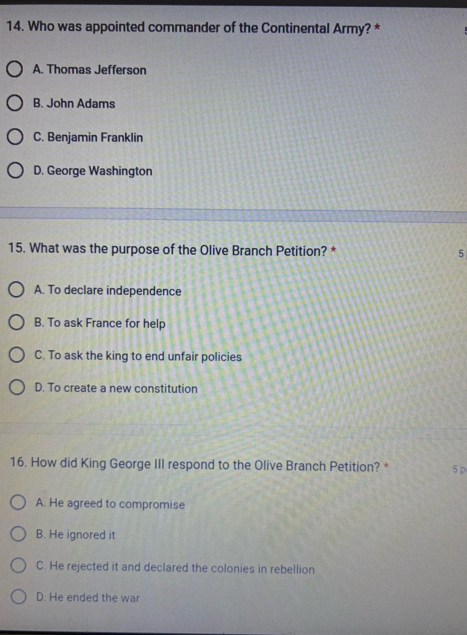 Gelöst:Who was appointed commander of the Continental Army? * A. Thomas ...
