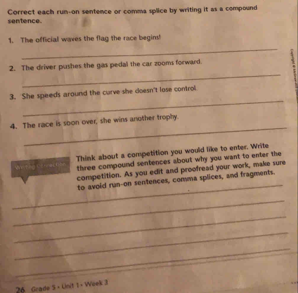 Correct each run-on sentence or comma splice by writing it as a ...