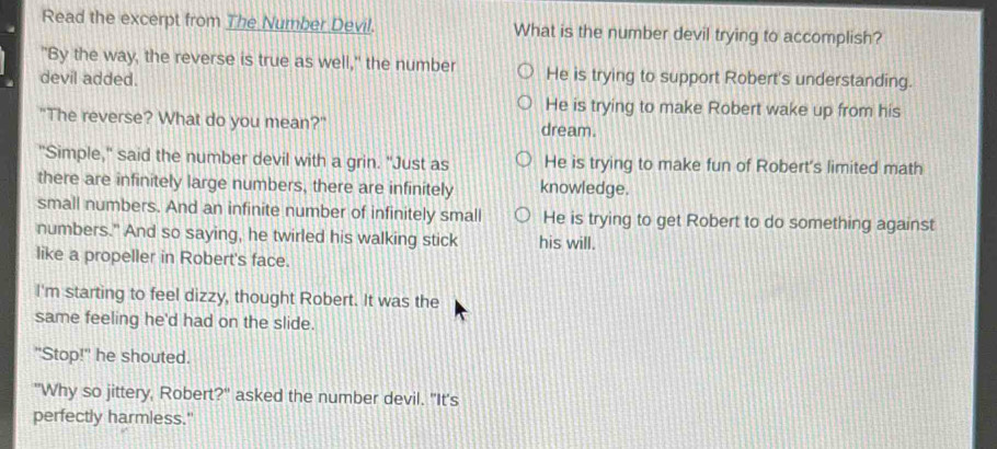Solved: Read the excerpt from The Number Devil. What is the number ...