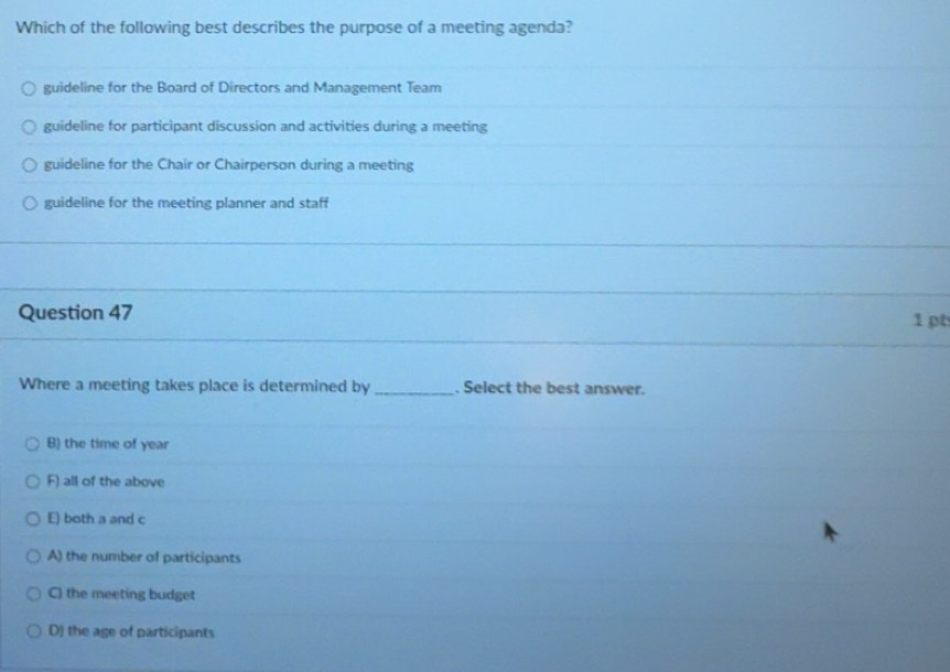 Solved: Which of the following best describes the purpose of a meeting ...