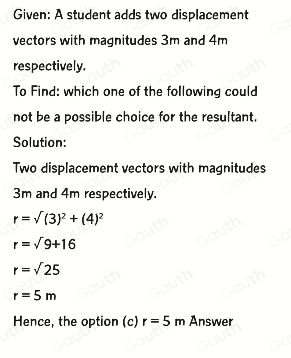 Solved: A student adds two displacement vectors with magnitudes of 3 m ...