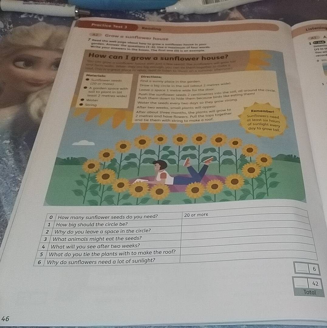 Risolto:Practice Test 3 Reading Listening A2 Grow a sunflower house 61 ...