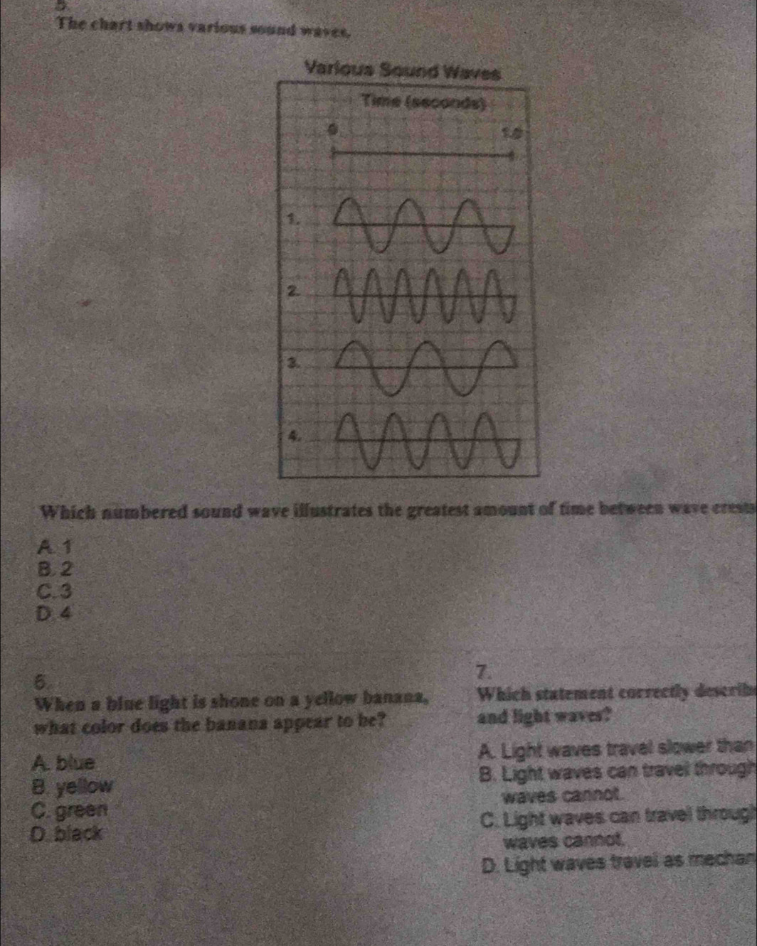 Solved: The chart shows various sound waves, Which numbered sound wave ...