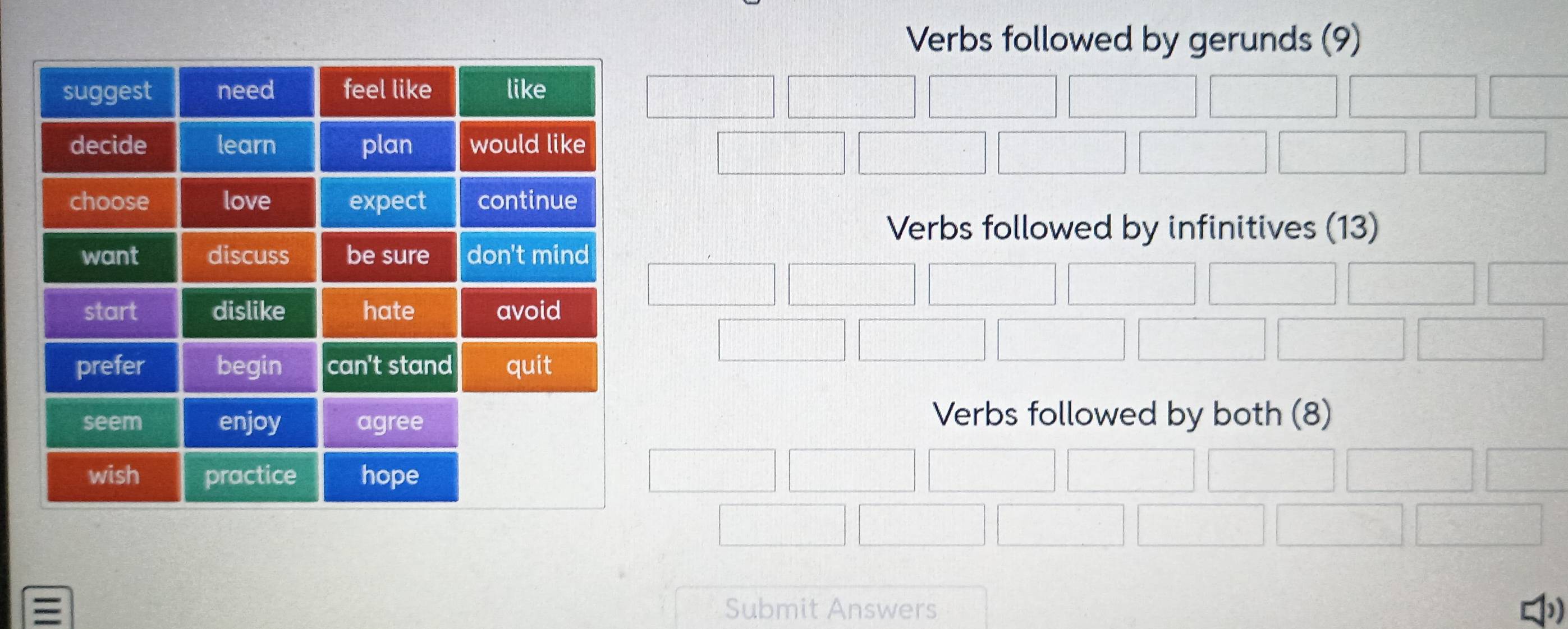 Resuelto:Verbs followed by gerunds (9) Verbs followed by infinitives ...