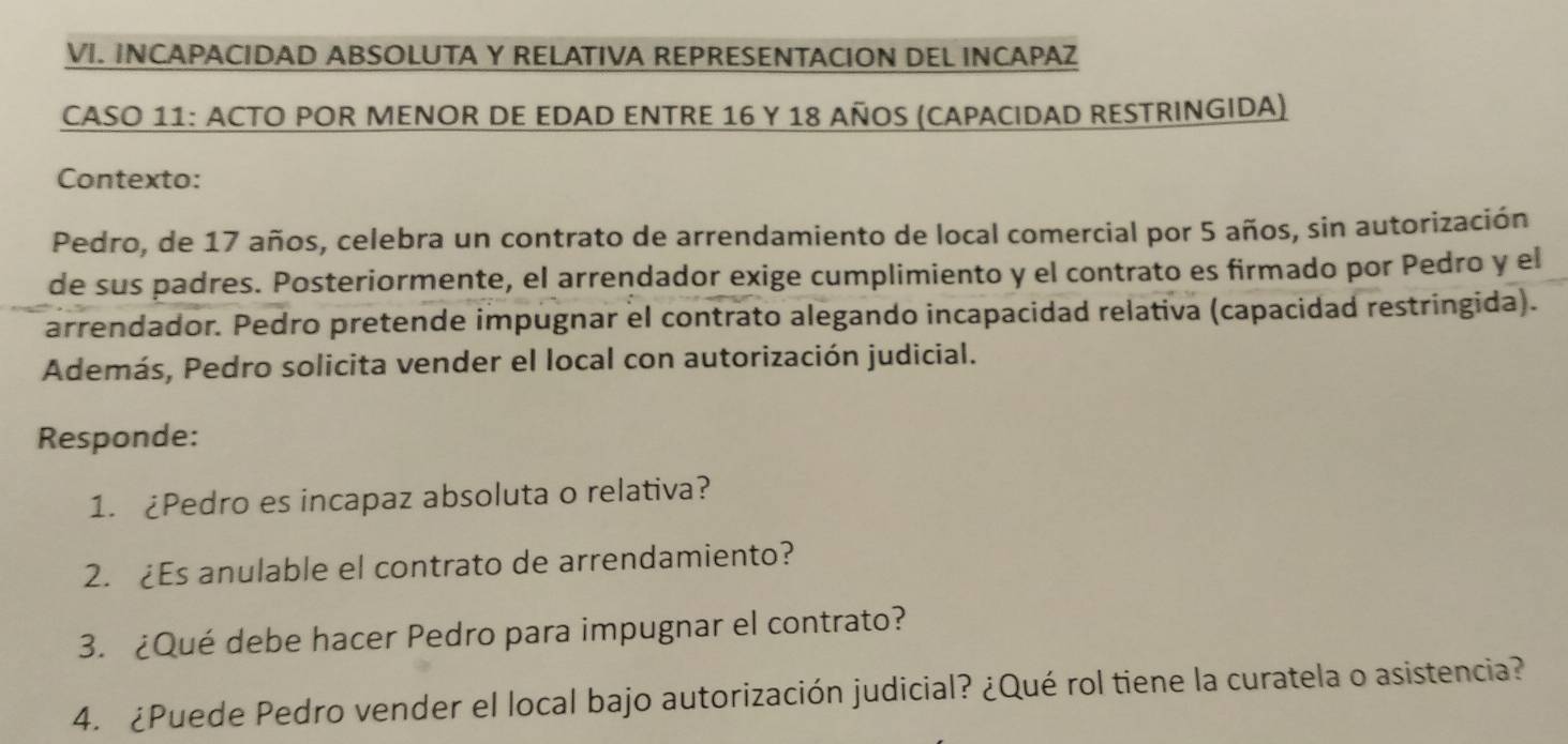 Resuelto:INCAPACIDAD ABSOLUTA Y RELATIVA REPRESENTACION DEL INCAPAZ ...