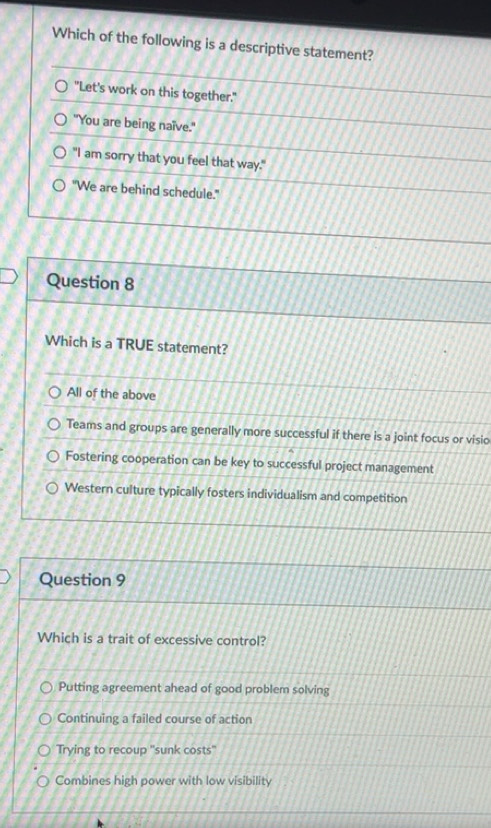 Solved: Which of the following is a descriptive statement? "Let's work ...