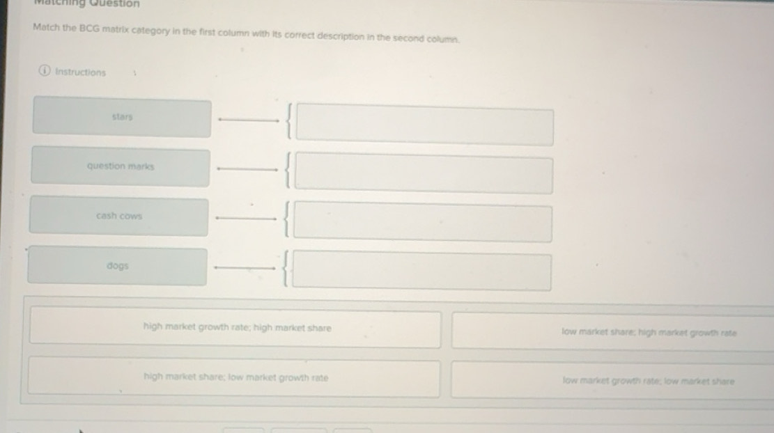Solved: Matching Question Match the BCG matrix category in the first ...