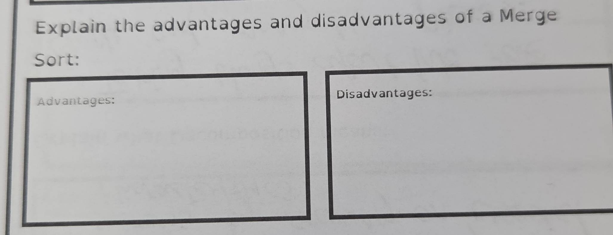 Solved: Explain the advantages and disadvantages of a Merge Sort ...