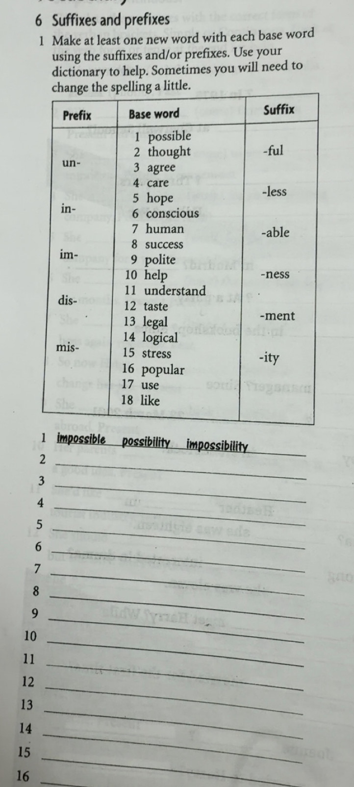 Gelöst:Suffixes and prefixes 1 Make at least one new word with each ...