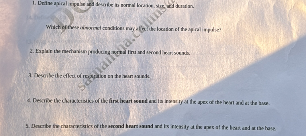Solved: Define apical impulse and describe its normal location, size ...