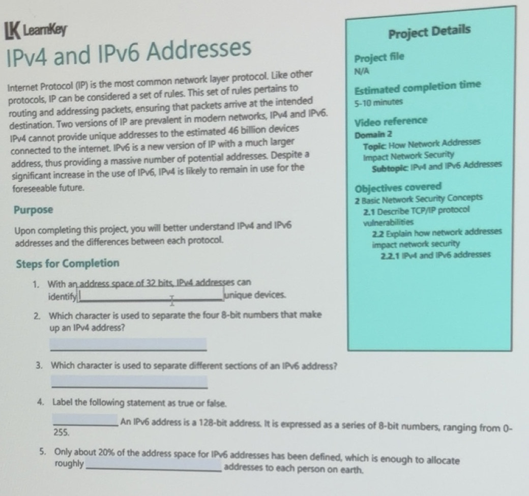 Gelöst:LK LearKey IPv4 and IPv6 Addresses Project Details Project file ...