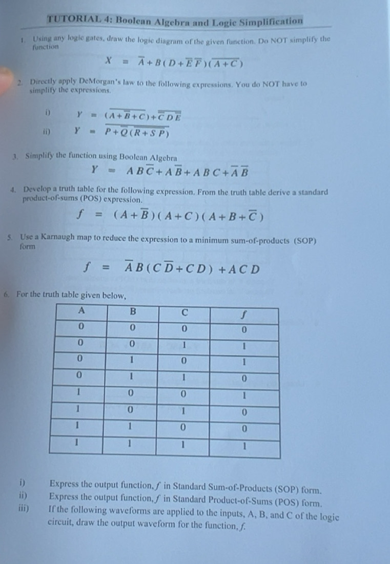 Selesai:TUTORIAL 4: Boolean Algebra and Logic Simplification 1. Using ...