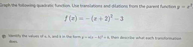 Solved: Graph the following quadratic function. Use translations and ...