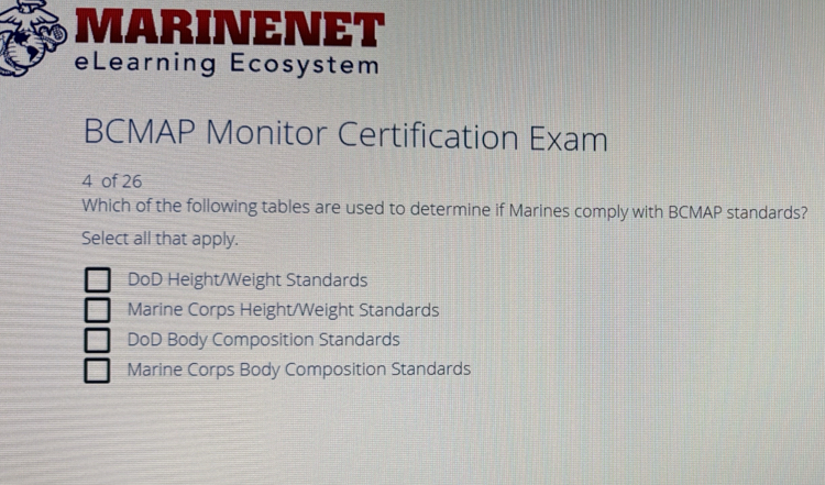 Solved: MARINENET eLearning Ecosystem BCMAP Monitor Certification Exam ...