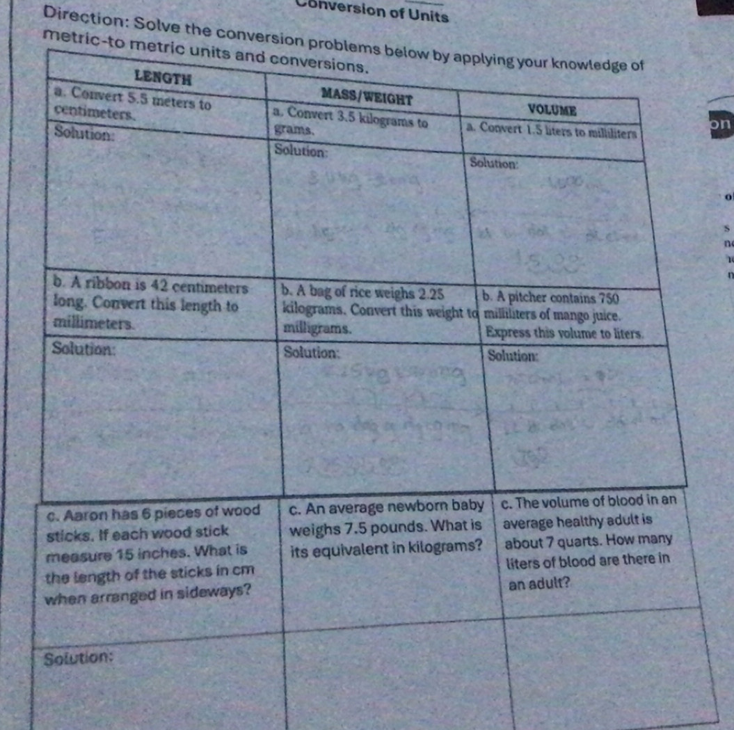 Solved: Conversion of Units Direction: Solve the conve met on s n 1 n ...