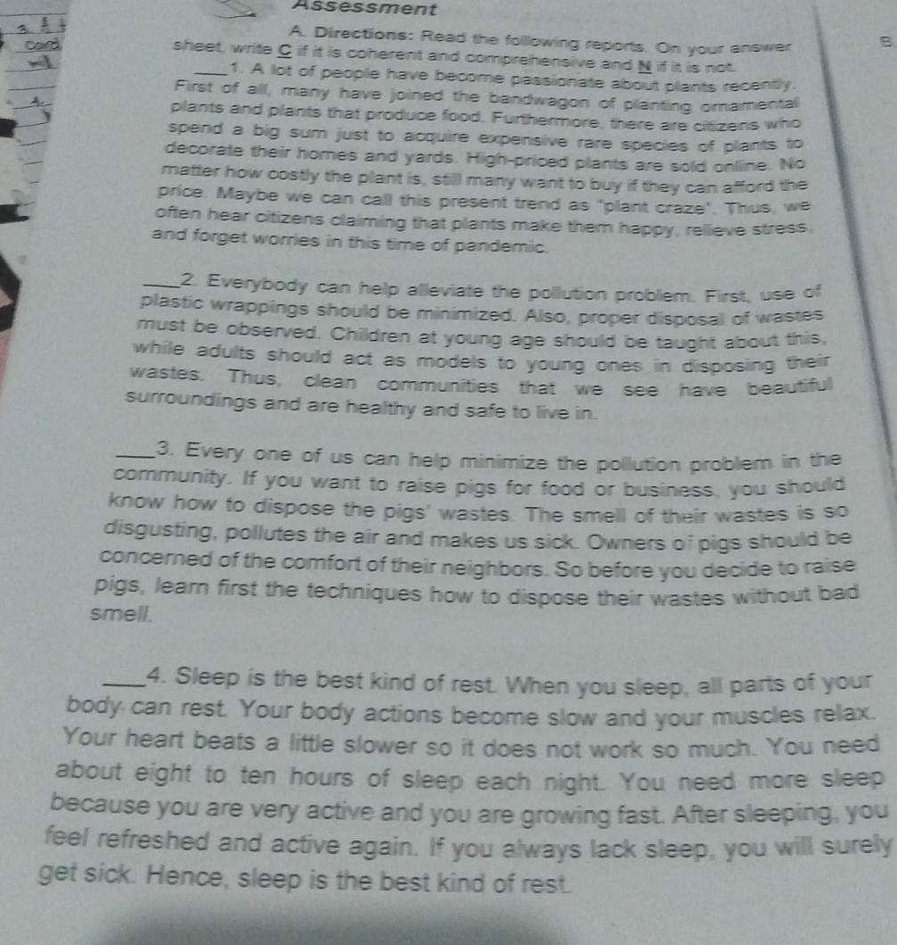 Solved: Assessment A. Directions: Read the following reports. On your ...