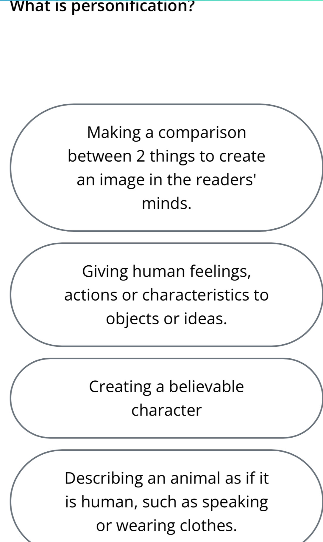 Solved: What is personification? Making a comparison between 2 things ...
