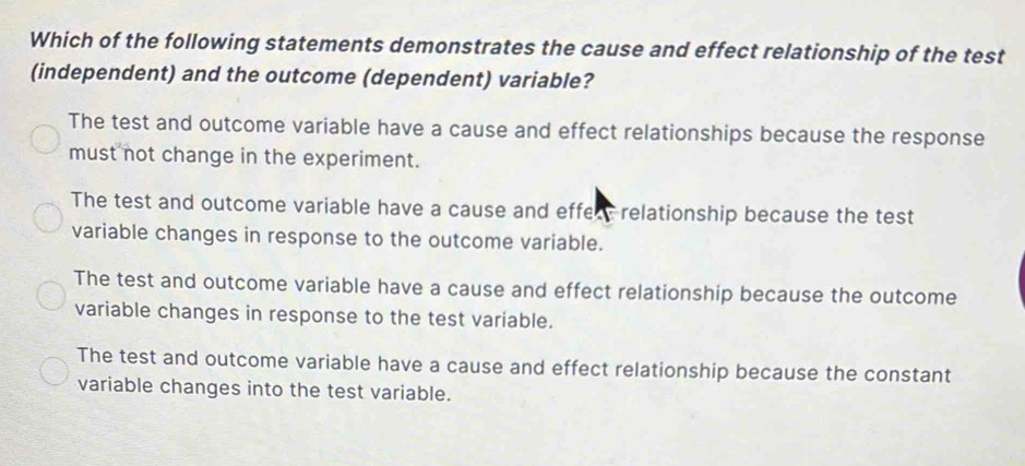 Solved: Which of the following statements demonstrates the cause and ...