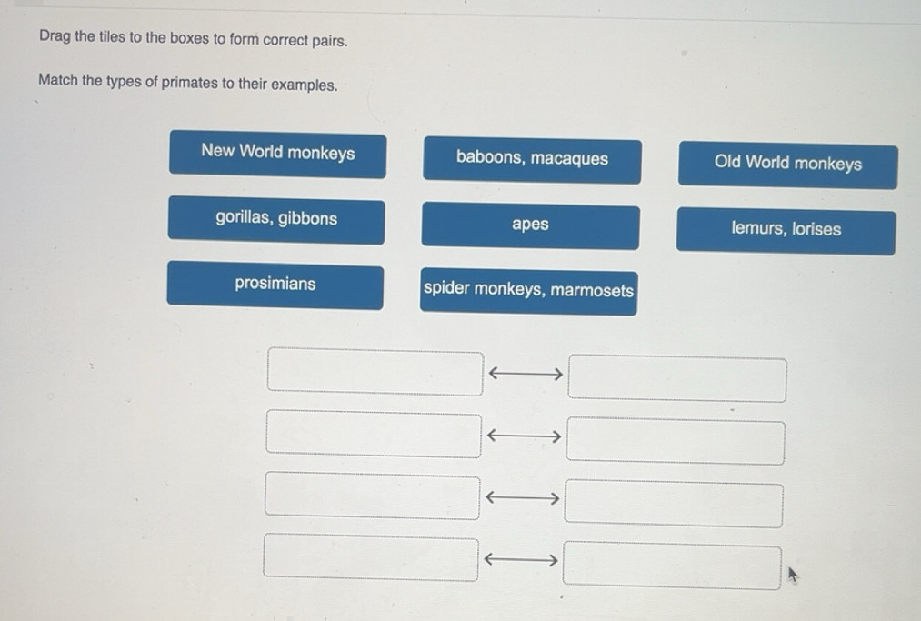 Solved: Drag the tiles to the boxes to form correct pairs. Match the ...