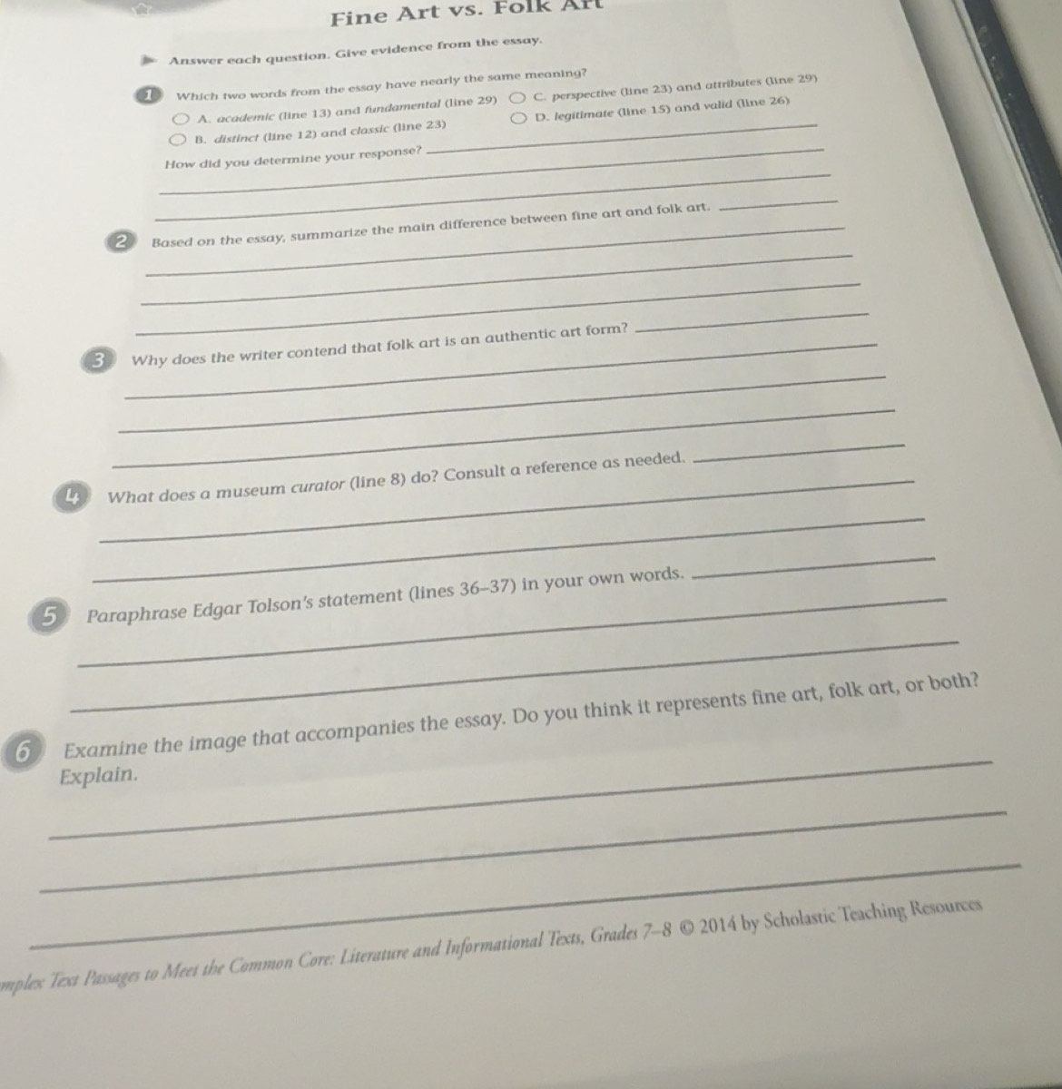 Solved: Fine Art vs. Folk Ar Answer each question. Give evidence from ...