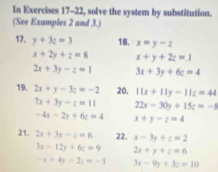 Solved: In Exercises 17-22, solve the system by substitution. (See ...