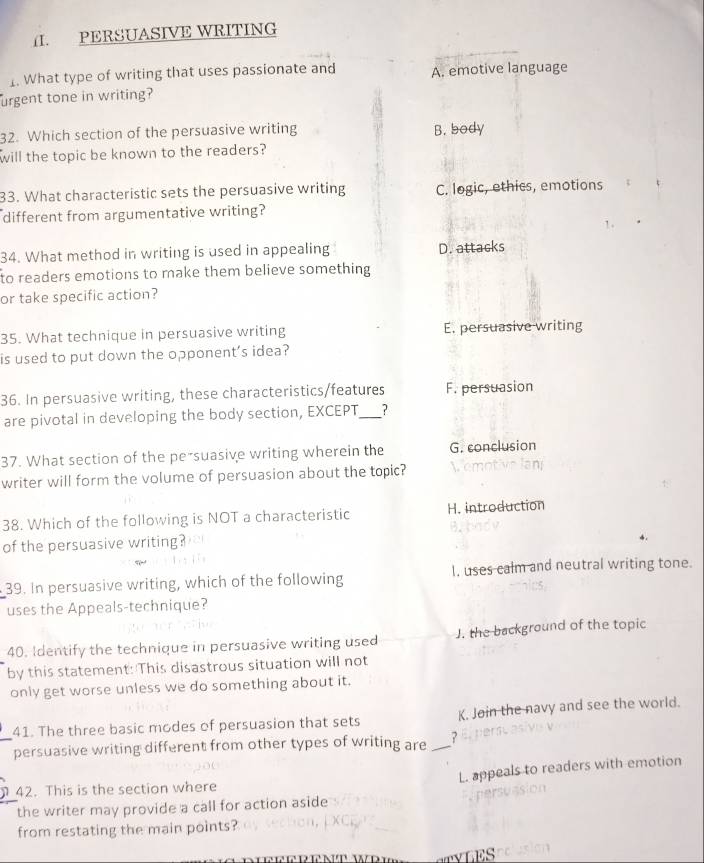 Solved: PERSUASIVE WRITING 1. What type of writing that uses passionate ...