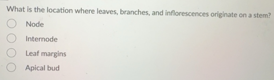 Solved: What is the location where leaves, branches, and inflorescences ...