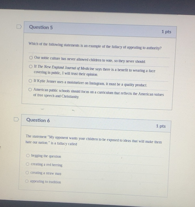 Solved: Which of the following statements is an example of the fallacy ...