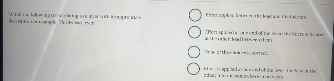 Solved: Match the following term relating to a lever with its ...