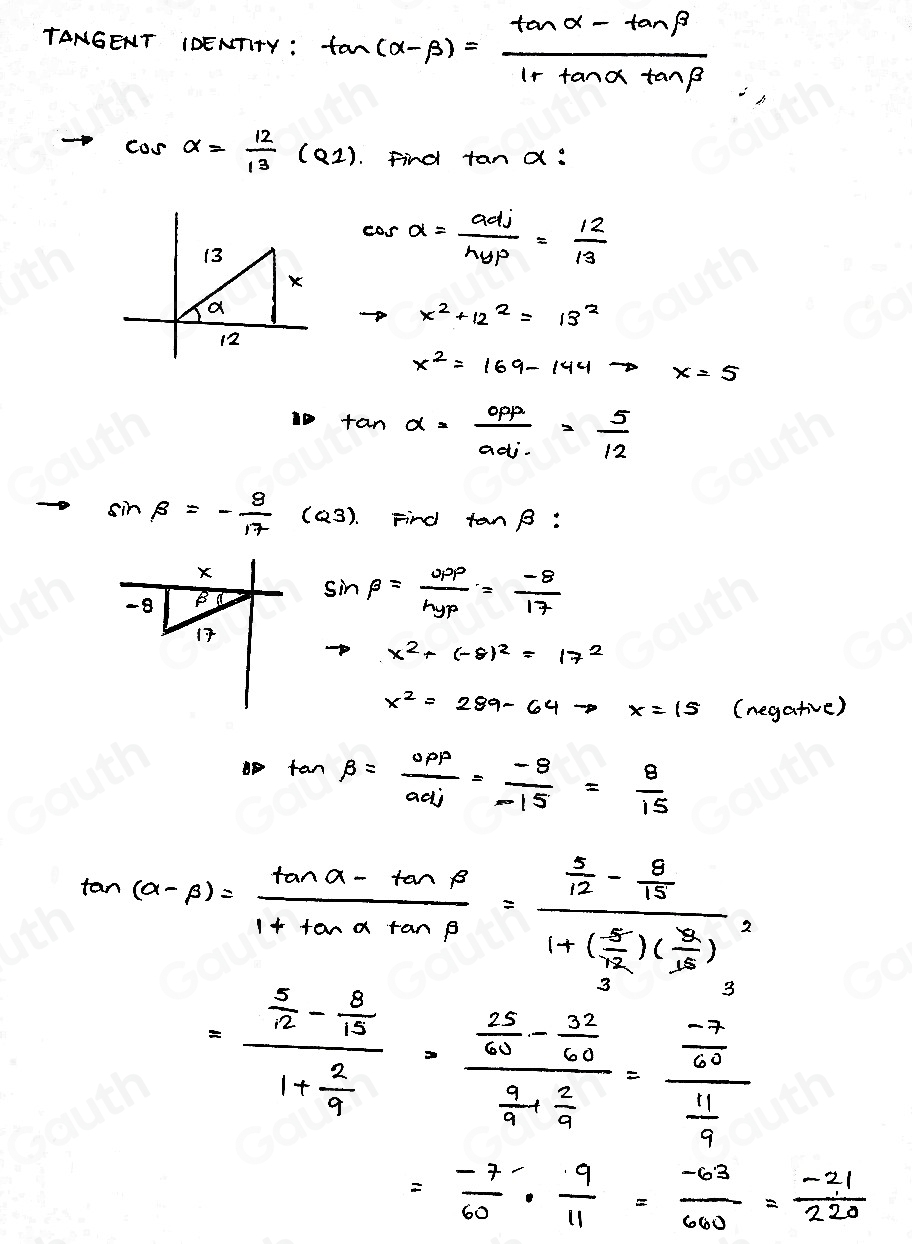 Solved: Use the information given below to find tan (alpha -beta ). cos alpha = 12/13 , with α ...