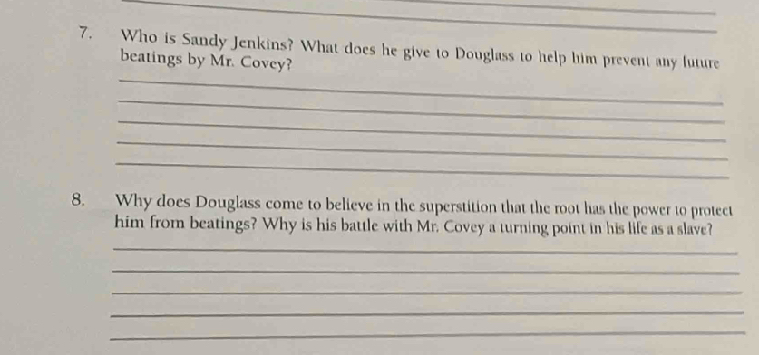 Solved: Who is Sandy Jenkins? What does he give to Douglass to help him ...