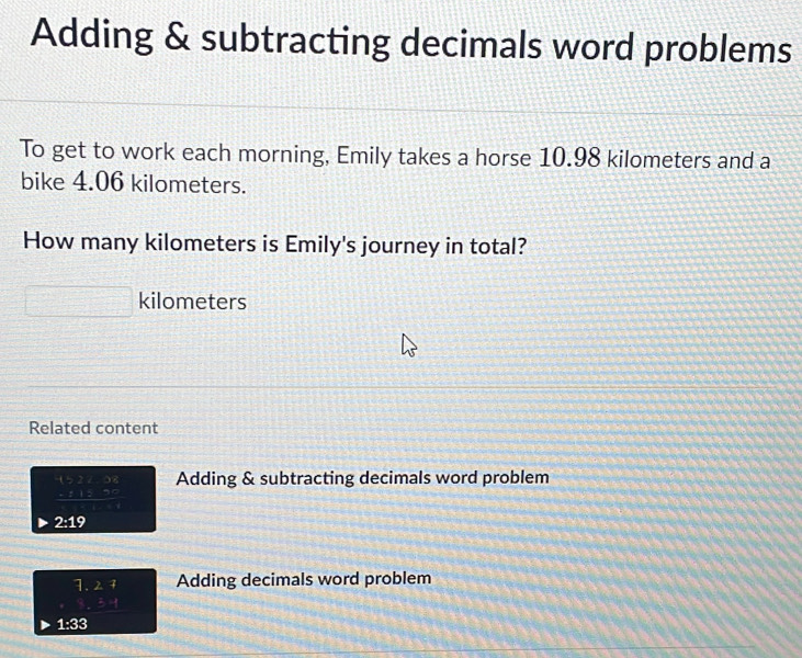 Solved: Adding & subtracting decimals word problems To get to work each ...