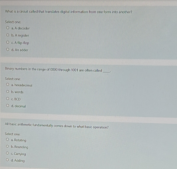 Solved: What is a circuit called that translates digital information ...