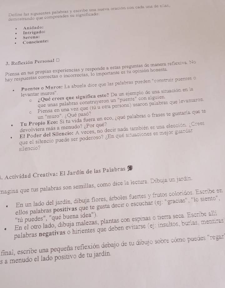 Resuelto:Define las siguientes palabras y escribe una nueva oración con ...