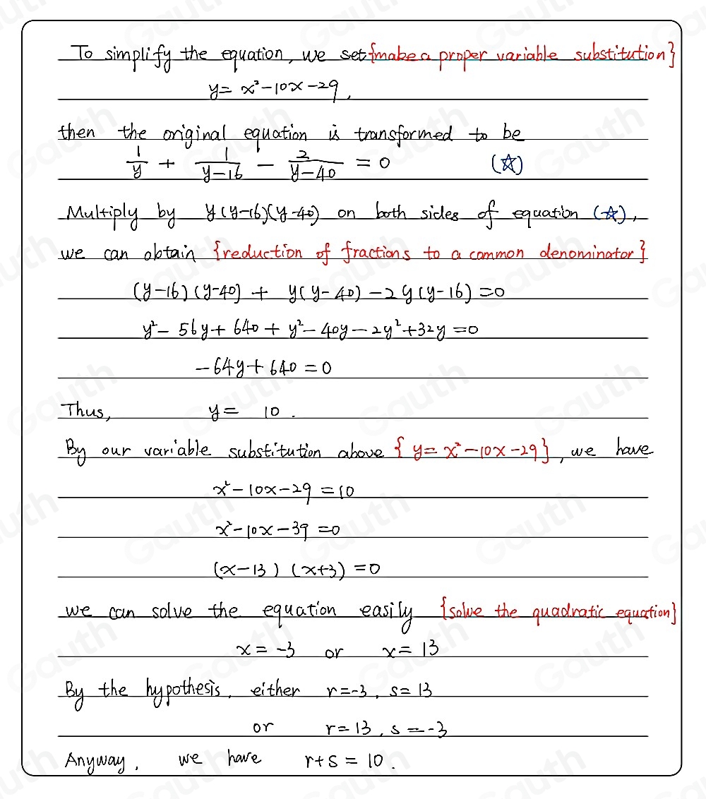 Solved: Suppose the two roots of the equation 1/x^2-10x-29 + 1/x^2-10x ...