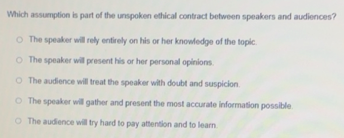 Solved: Which assumption is part of the unspoken ethical contract ...