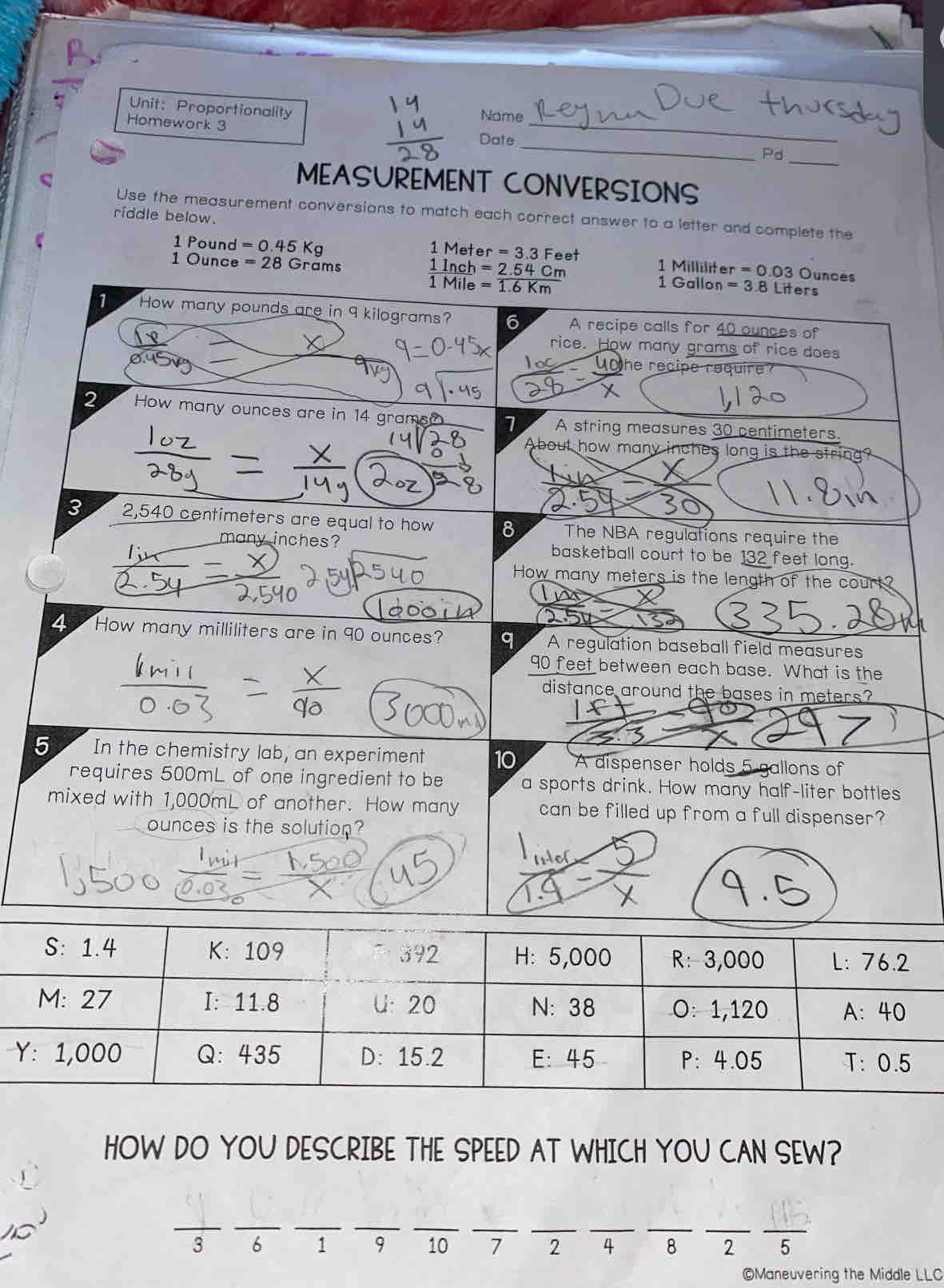 Solved: Proportionality Name Homework 3 _ _ Date _ Pd c MEASUREMENT ...