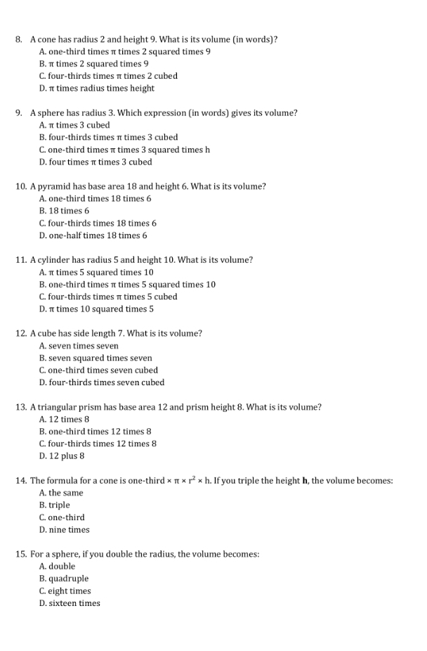 Solved: A cone has radius 2 and height 9. What is its volume (in words ...