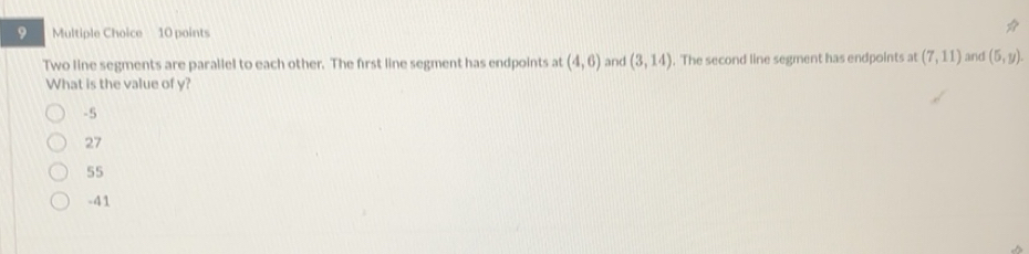 Solved: Two line segments are parallel to each other. The first line ...