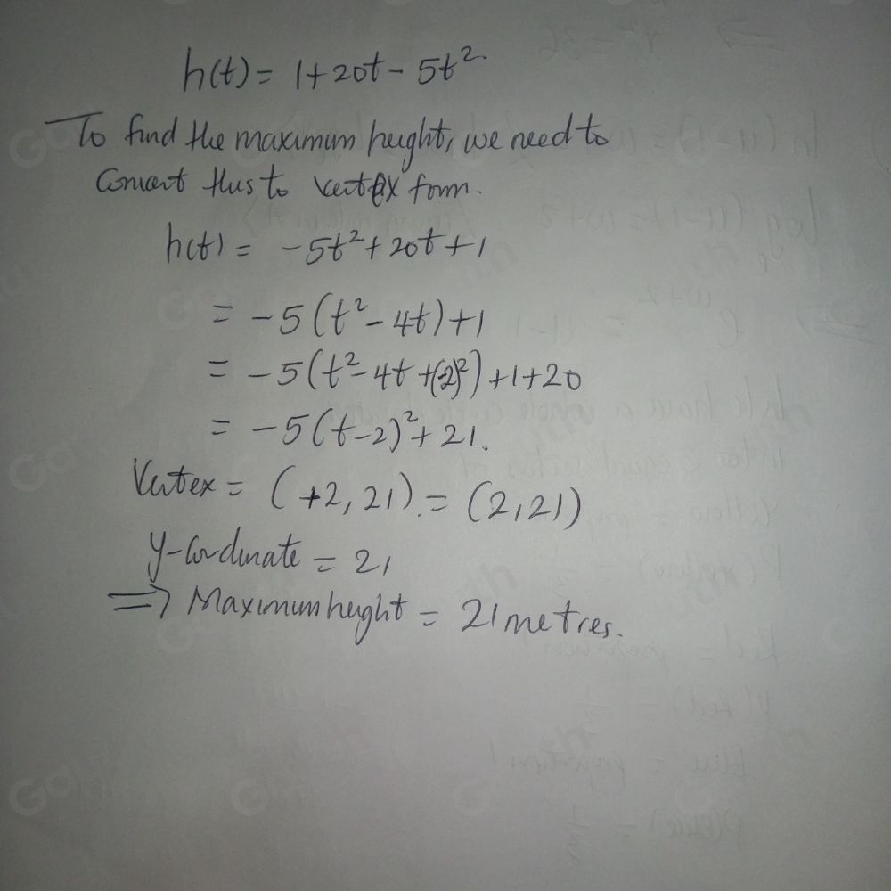 Solved: xample 1: A baseball is hit in the air and the height of the ...