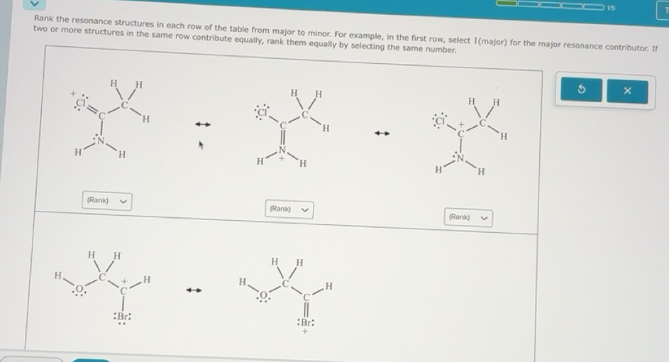 Solved: Rank the resonance structures in each row of the table from major to minor. For example ...